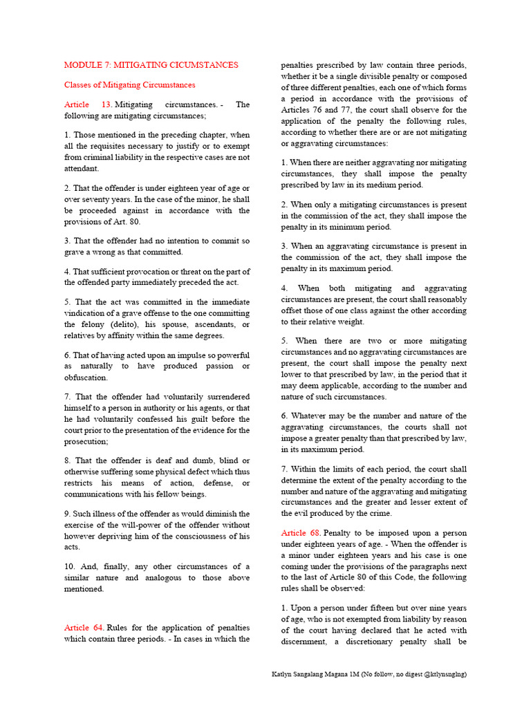 CRIM-1-MOD-7-Case-Digest | PDF | Murder | Mitigating Factor