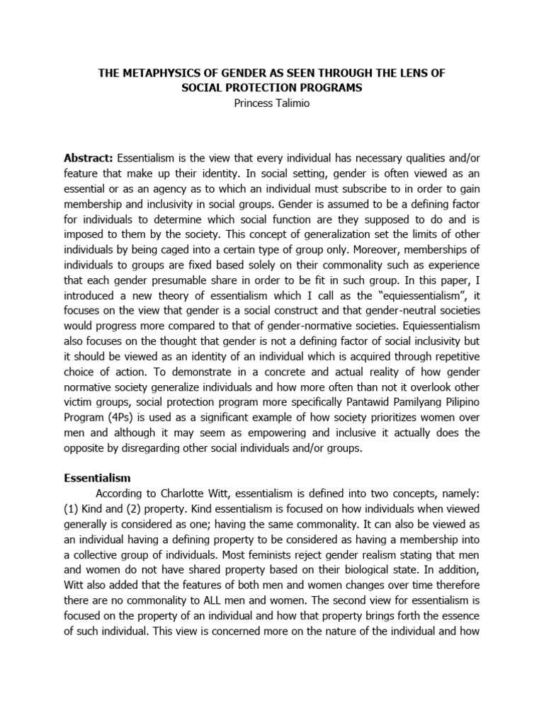 METAPHYSICS FINAL DRAFT - Talimio | PDF | Gender Studies | Gender