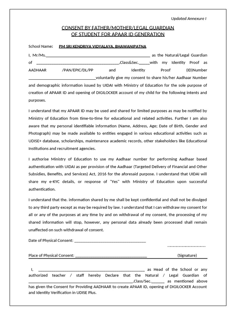 APAAR ID Consent Form Template | PDF | Justice | Crime & Violence