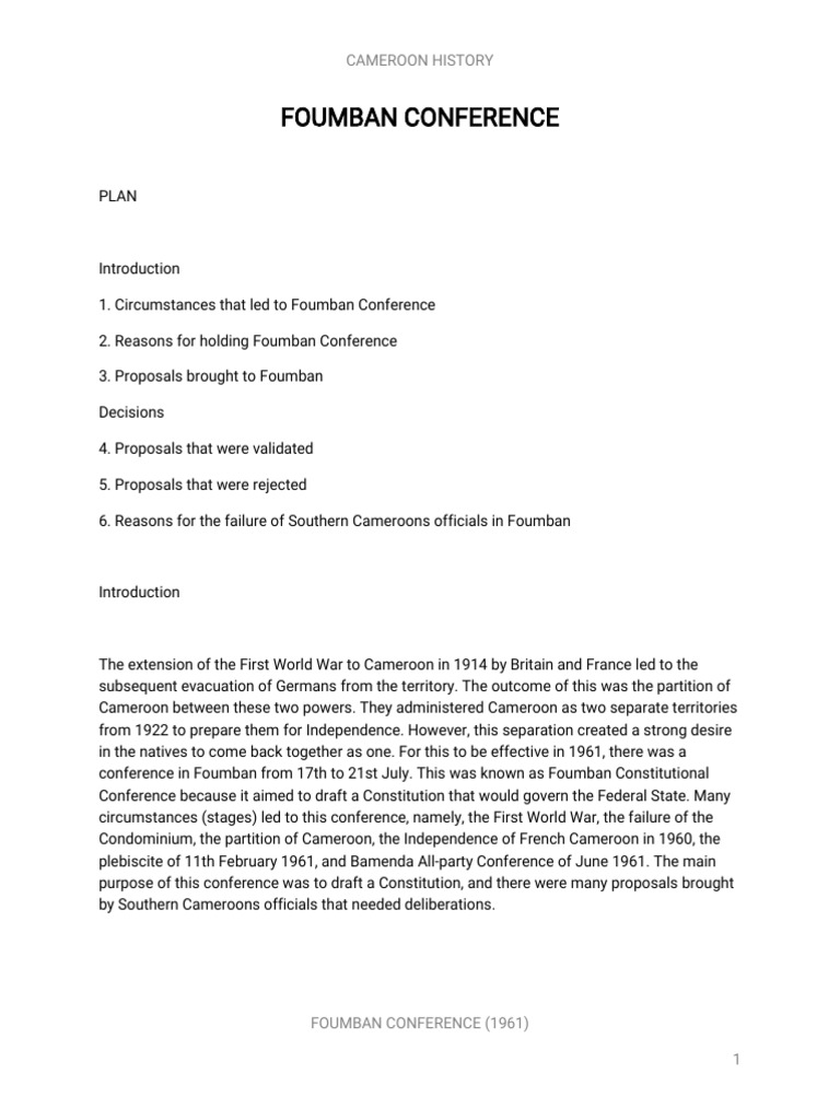 Overview of the Foumban Conference 1961 | PDF