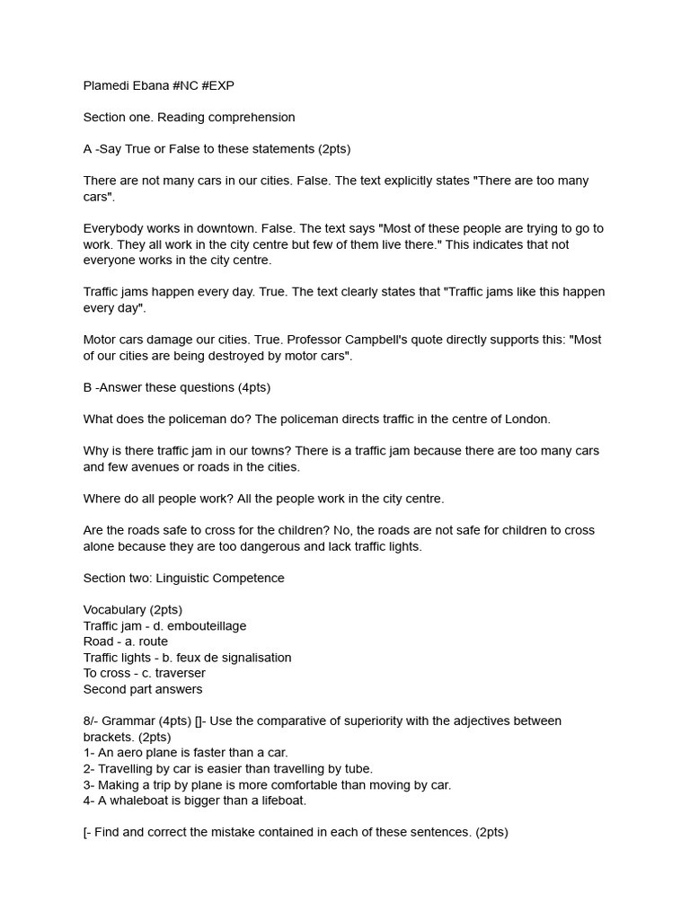 Correction BAC test n°1 _ English Matter A.R.A.B | PDF | Traffic ...