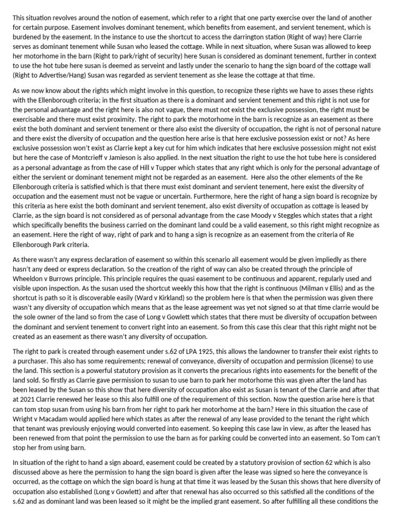 Property Law Problem Question Pdf Easement Justice 4069
