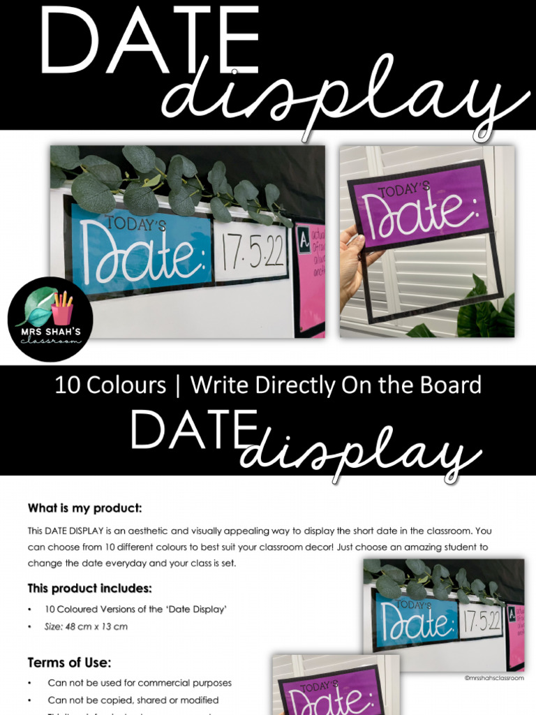 DateDisplayCalendarShortDateClassroomDisplayFREEBIE 1 | PDF