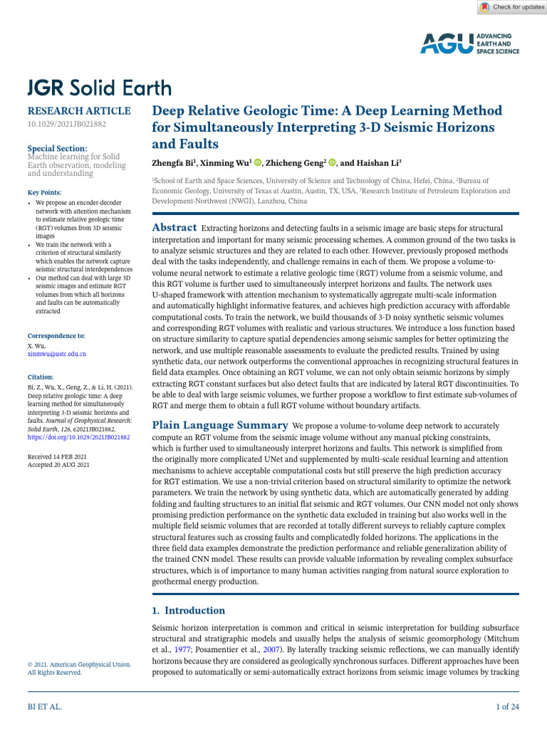 JGR Solid Earth - 2021 - Bi - Deep Relative Geologic Time A Deep Learning Method For ...