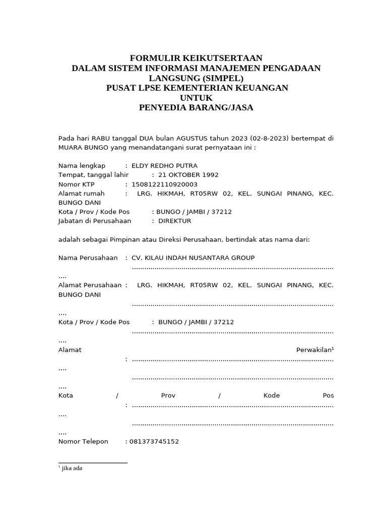 143 - Formulir Pendaftaran SIMPeL Baru 2021 | PDF