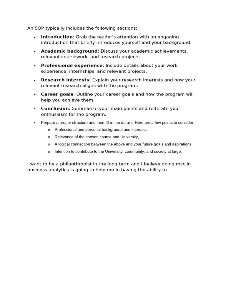 An SOP Typically Includes The Following Sections | PDF