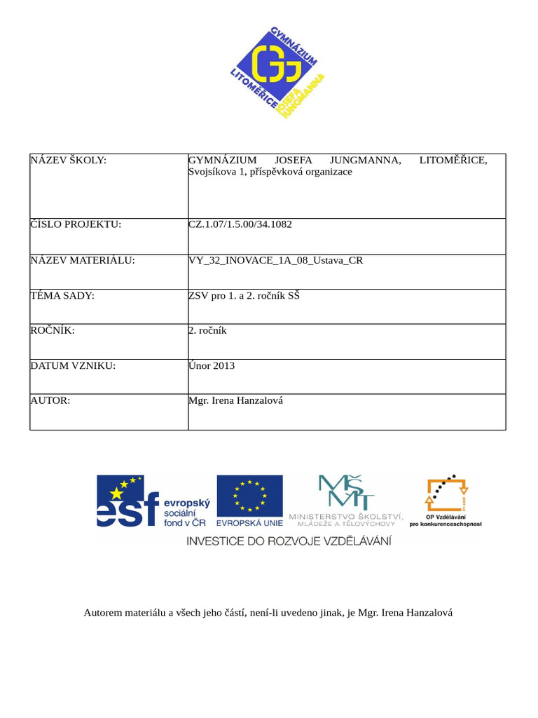 VY 32 INOVACE 1A 08 Ustava CR | PDF