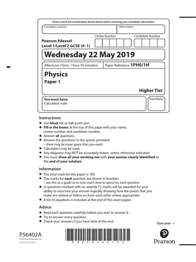 June 2019 QP - Paper 1 (H) Edexcel Physics GCSE | PDF | Atoms | Atomic Nucleus
