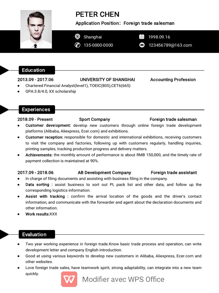 Black and White Resume-WPS Office | PDF