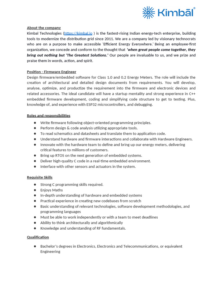 Kimbal JD_Junior Firmware Engineer (2) (1) | PDF