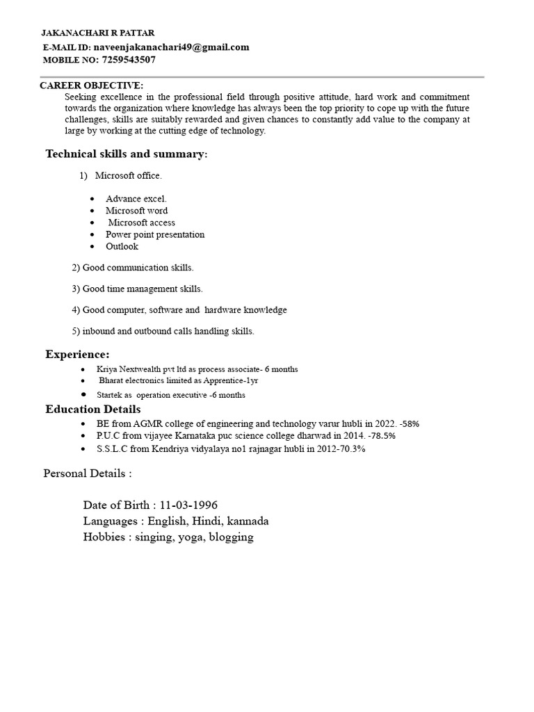 Jakanachari Resume49 | PDF