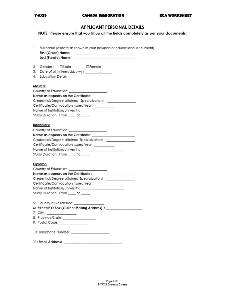 ECA Work Sheet - XXXXX | PDF