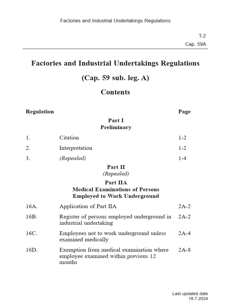 Cap 59A: Industrial Safety Regulations | PDF | Occupational Safety And ...