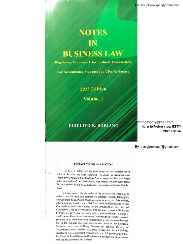 Notes in Business Law RFBT 2023 Edition by Soriano Compress | PDF