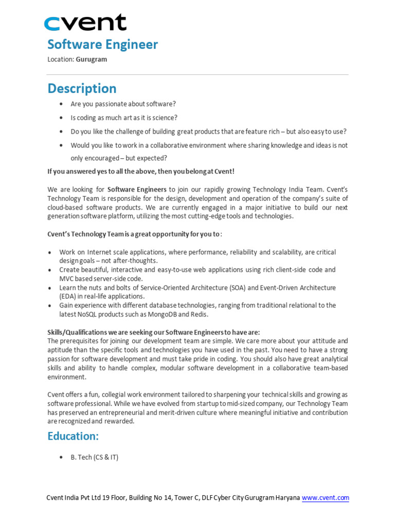CVENT -Software Engineer JD (1) | PDF