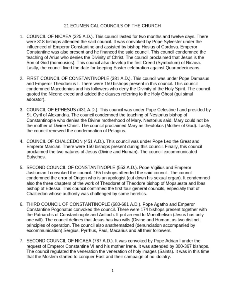 21 Ecumenical Councils of The Christian Church | PDF | Catholic Church | Christian ...