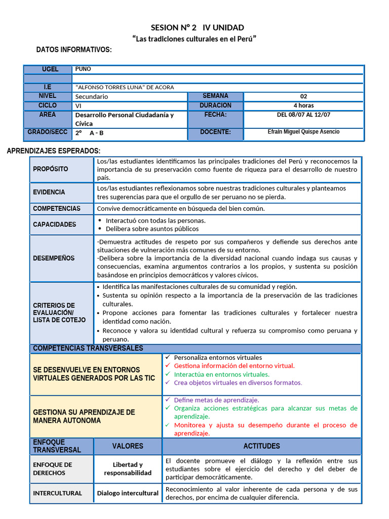 2do Grado IV Uni Sesion n.2 | PDF | Perú | Lima