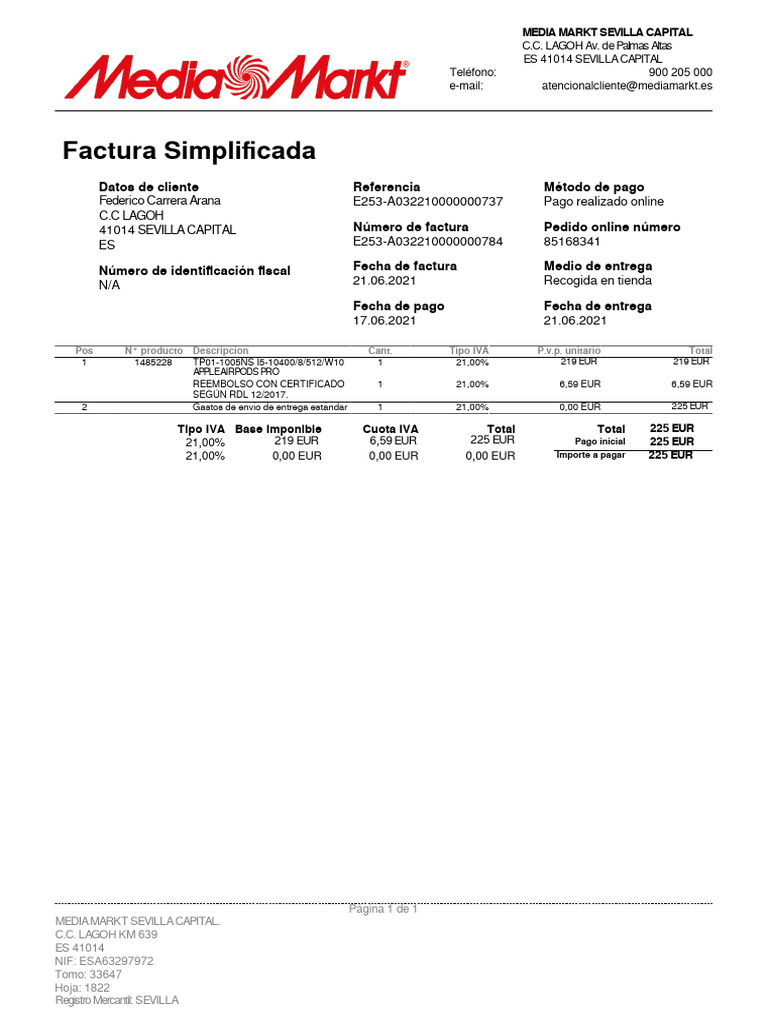 Factura Simplificada Media Markt | PDF | Factura