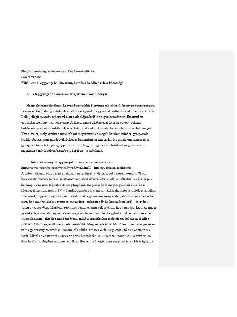 Kiből Lesz A Leggyengébb Láncszem, És Mihez Kezdhet Vele A Közösség? | PDF