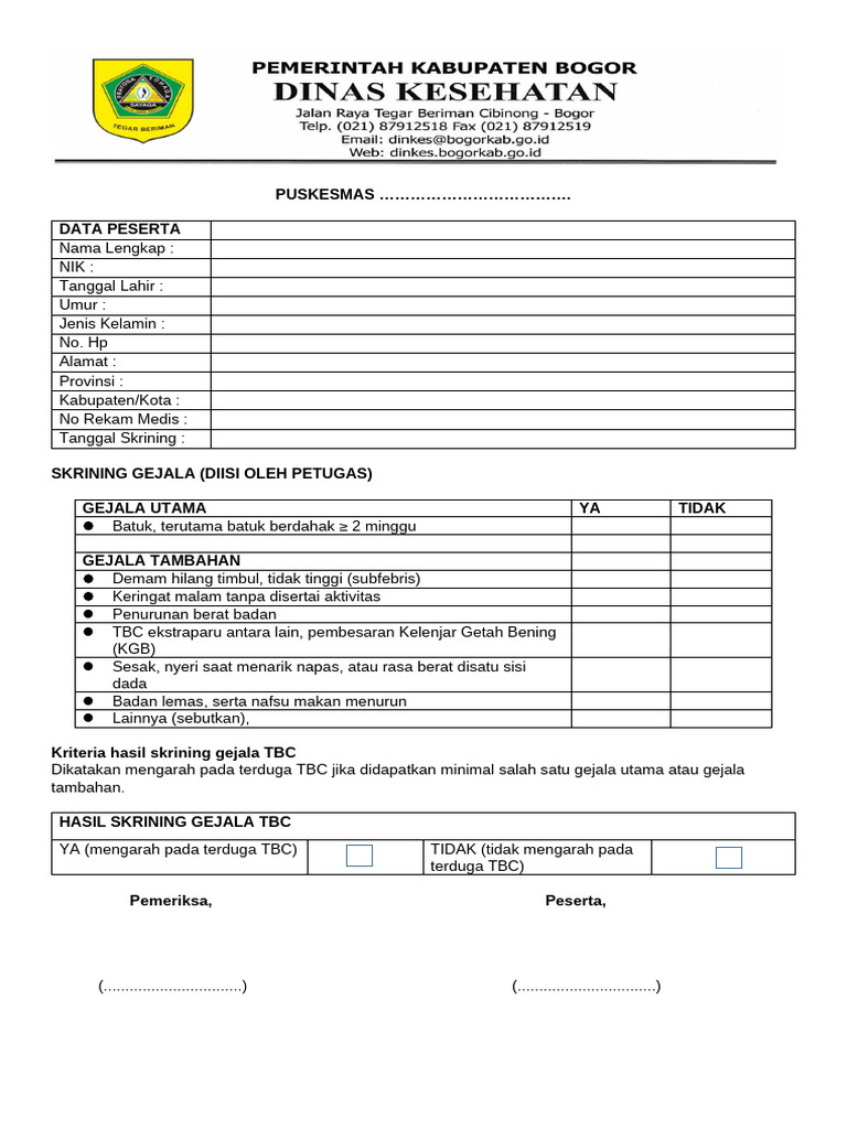 Dinkes Kab Bogor - Form Skrining TBDM 2023 | PDF