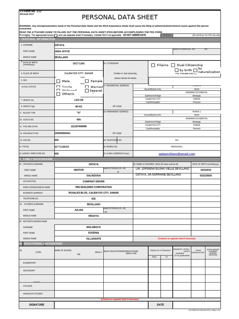 CS Form No. 212 Personal Data Sheet Revised | PDF | Justice | Crime ...