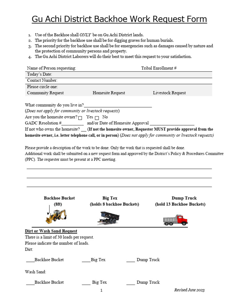 Backhoe Request Form 6-2023 | PDF