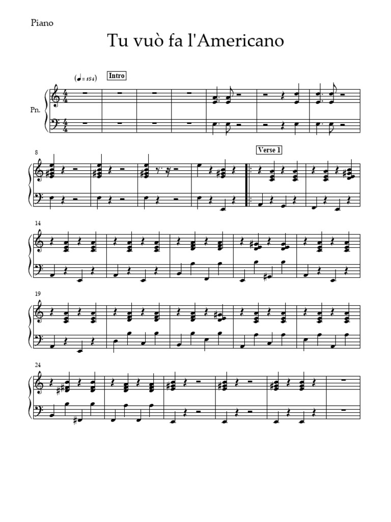 Tu Vuo Fa l'Americano-Piano | PDF