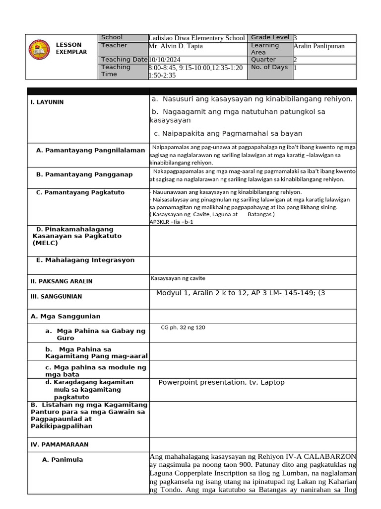Q2-Ap-3-Lesson-Exemplar-Week-1 - Tapia Day 3 | PDF
