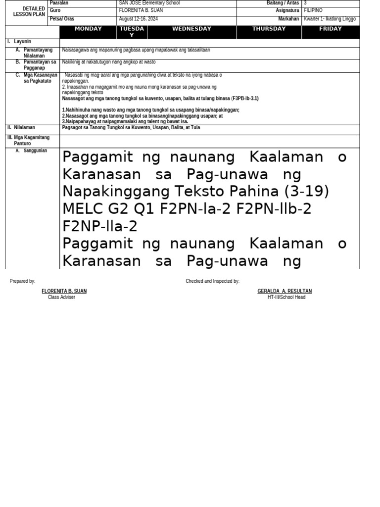 DLL Filipino Q1 W3 | PDF