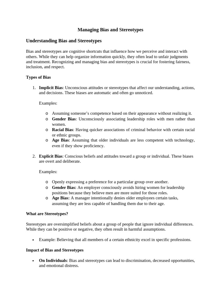 Managing Bias and Stereotypes | PDF | Bias | Stereotypes