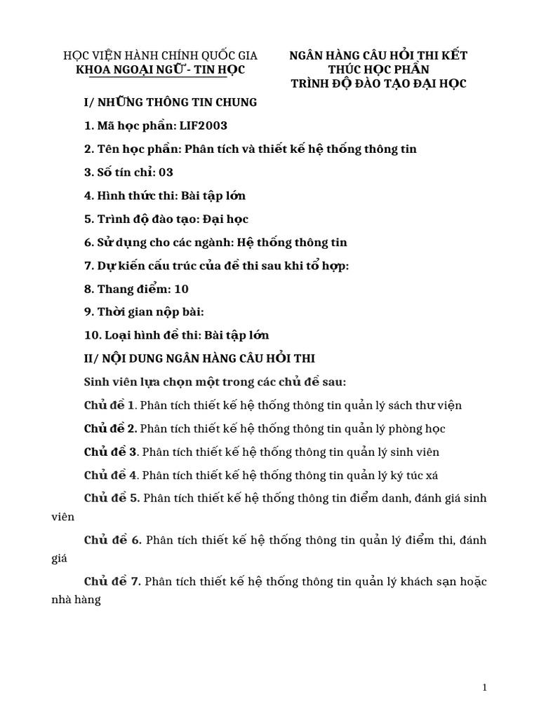 1 - NH - PTTK HTTT - 2024 - Final - 30 Chu de | PDF