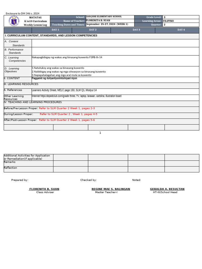 DLL-FILIPINO 3-Q2-1 | PDF