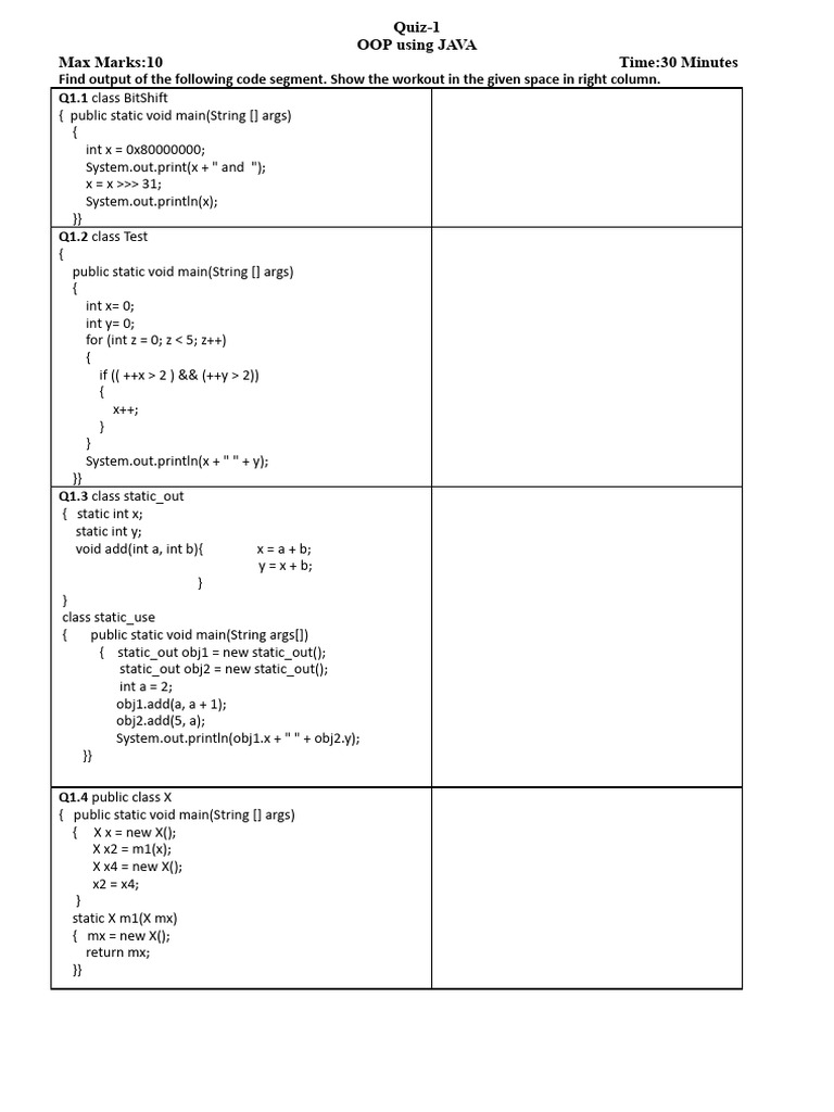 Quiz1 2016 | PDF | Method (Computer Programming) | Programming