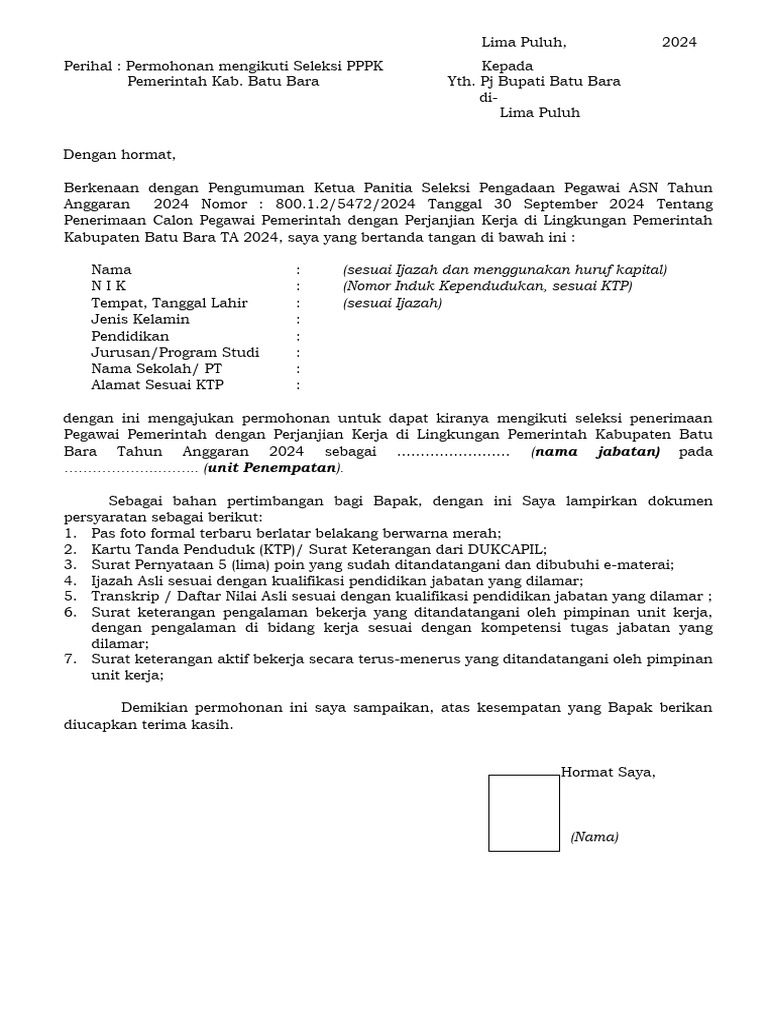 CTH Surat Lamaran PPPK | PDF