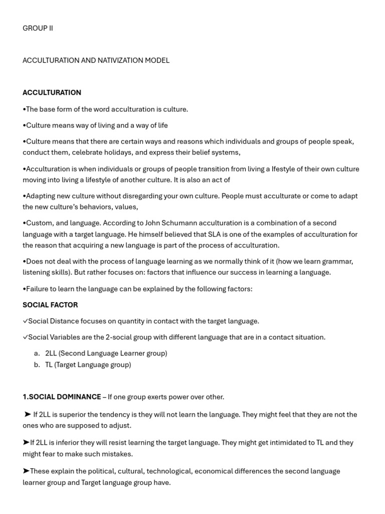 Acculturation and Nativization | PDF | Second Language Acquisition | Second Language