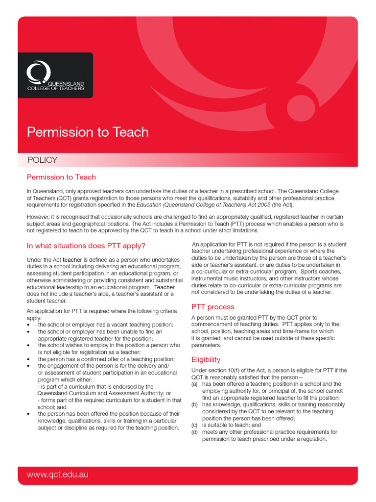 Policy Permission To Teach | PDF | Teachers | Curriculum