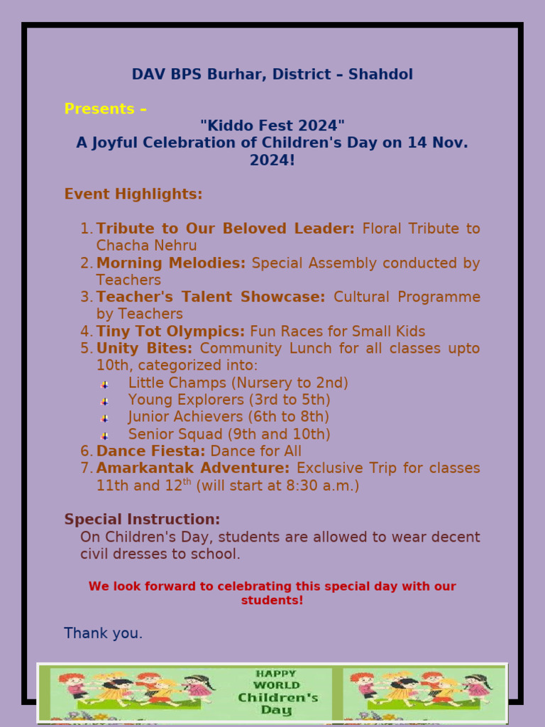Kiddo Fest 2024: Children's Day Event | PDF