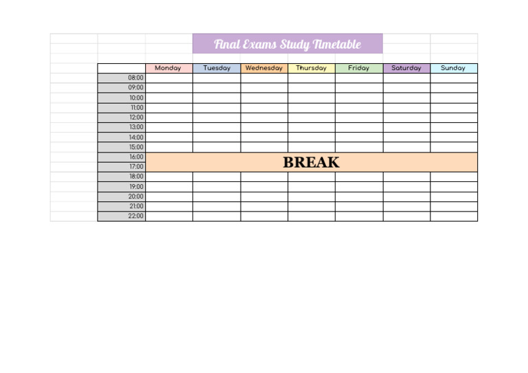 Final Exams Study Timetable - Sheet1 | PDF