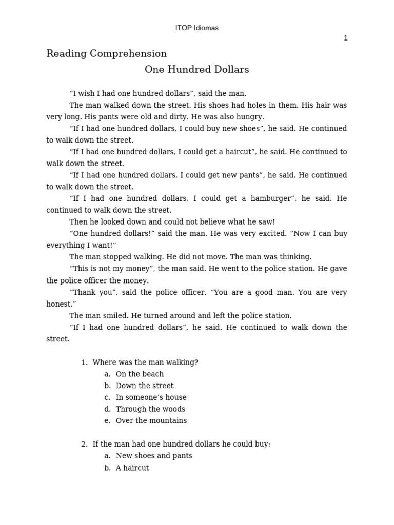 Reading Comprehension - Easy 2 | PDF