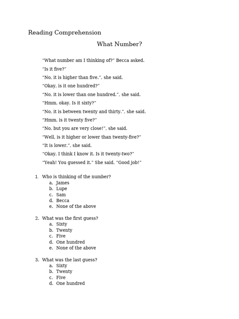 Reading Comprehension - Easy 4 | PDF