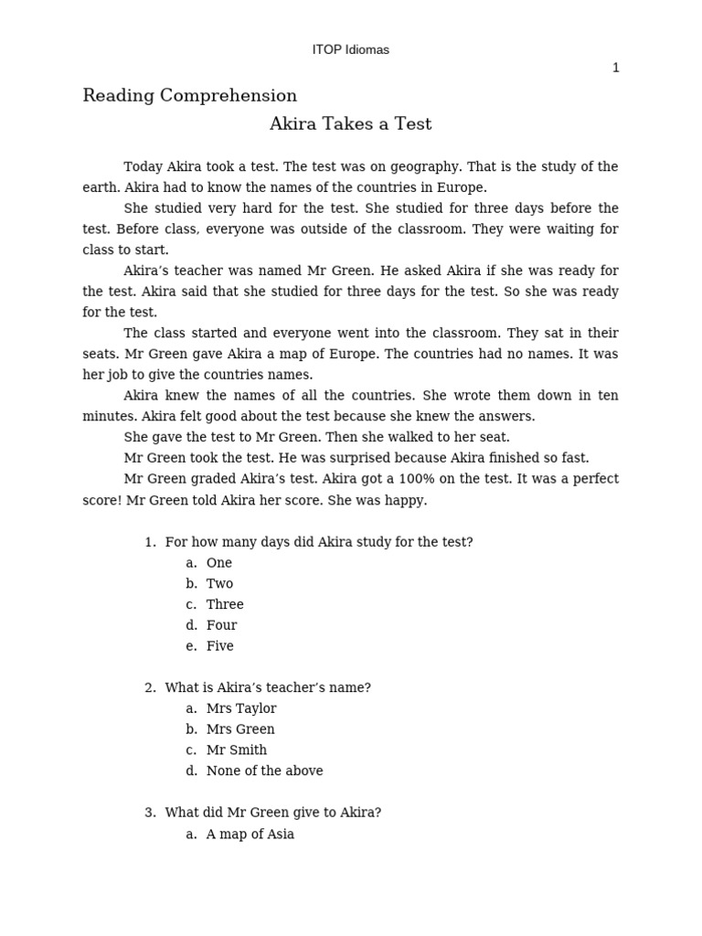 Reading Comprehension - Easy 3 | PDF