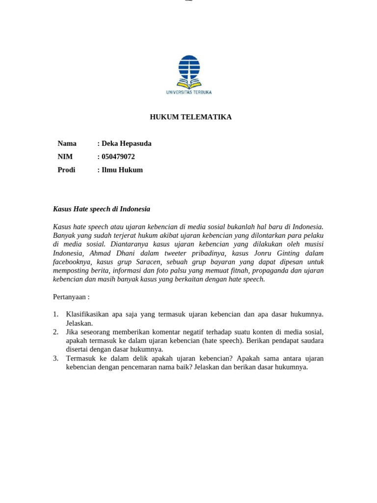 Tuton 2 Hukum Telematika Deka | PDF