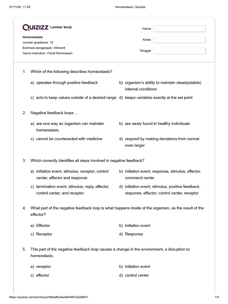 Homeostasis _ exam prep | PDF | Homeostasis | Perspiration