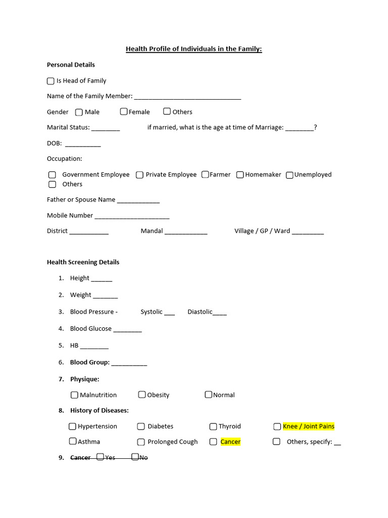 Proforma Village Health Survey | PDF