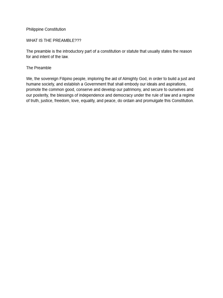 Philippine Constitution - Preamble | PDF