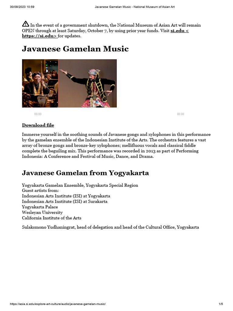Javanese Gamelan Music - National Museum of Asian Art | PDF
