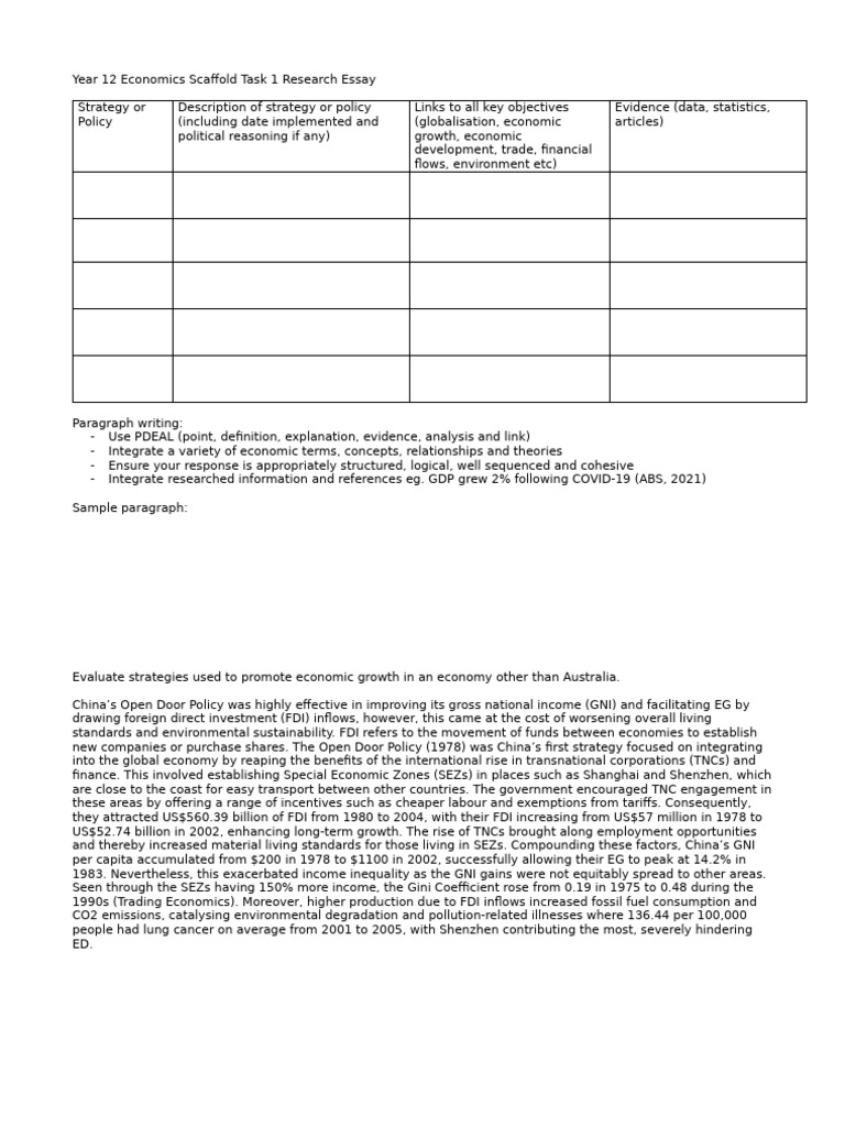Year 12 Economics Scaffold Task 1 Research Essay | PDF | Economic ...