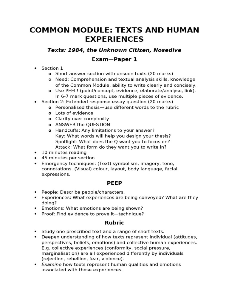2019 EA Common Module Texts Human Experiences 1984 The Unknown Citizen ...
