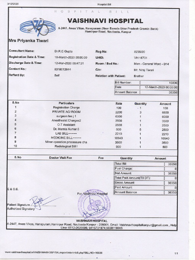 Final Bill With Detail Break Up | PDF