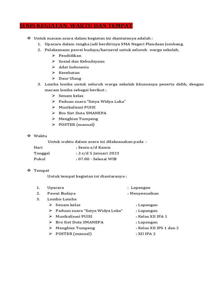 Susunan Kegiatan Dies Natalis 2023 - Revisi | PDF